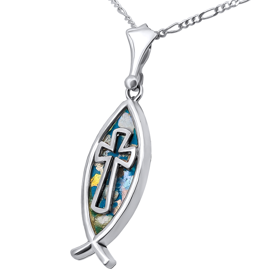 Roman Glass Necklace - Christian Fish Symbol of Faith
