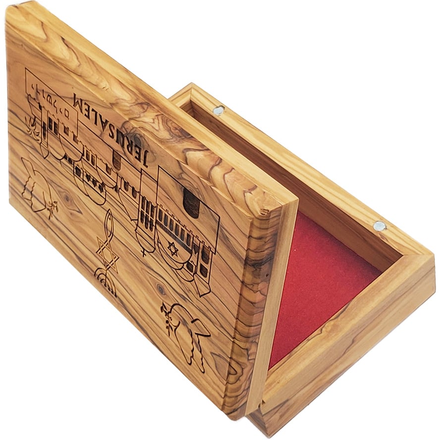 Engraved 'Messianic Jerusalem' Wooden Box - Made in Israel - 7"