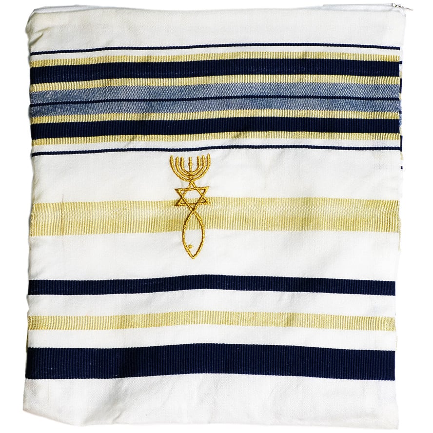 Messianic Prayer Shawl: 'YESHUA' in Hebrew - Dark Blue