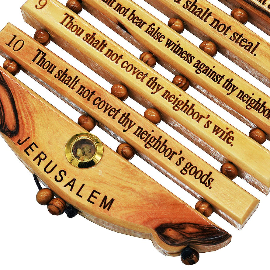 The Ten Commandments' Catholic Olive Wood Wall Hanging