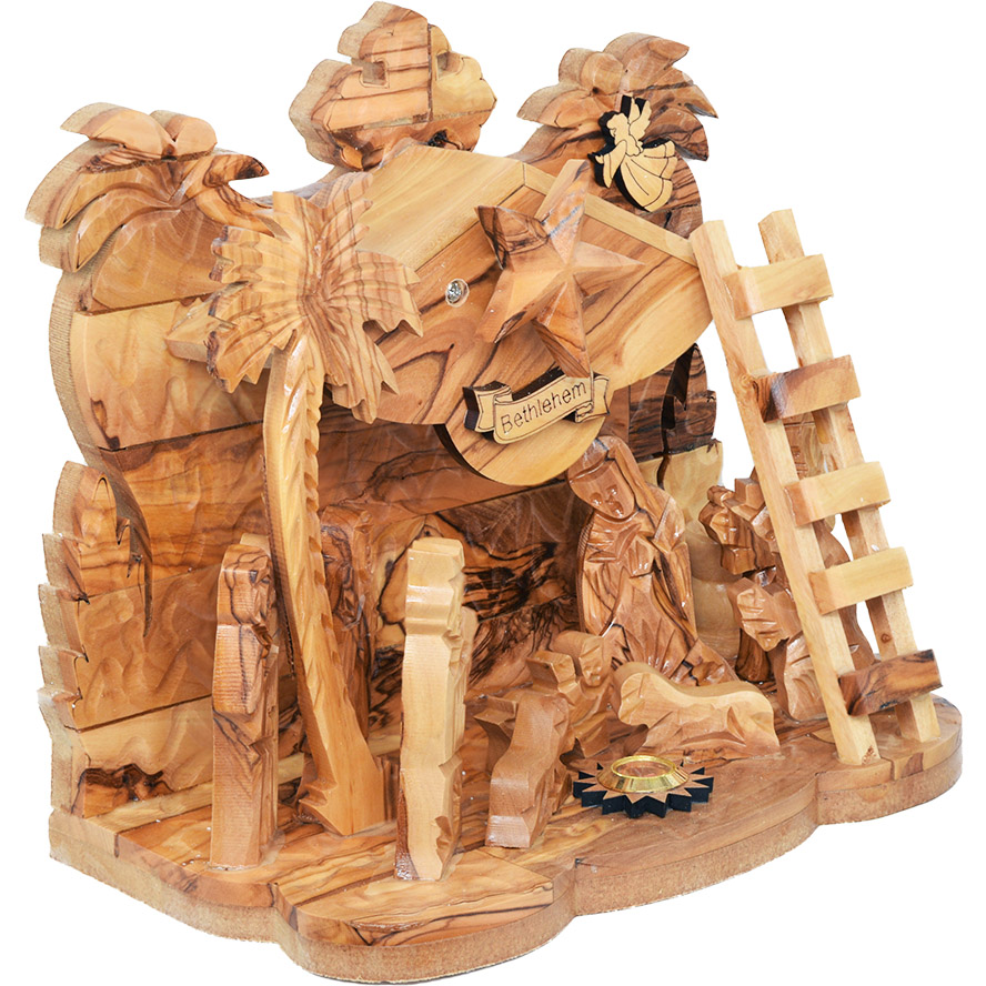 8" Wooden Musical Nativity - Plays Silent Night - Made in Israel 🎶